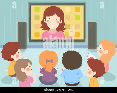 Cartoon kids watching TV Stock Photo - Alamy