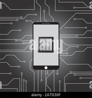 Modern smartphone with chip and Main microprocessor,isolated on white ...