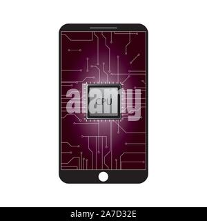 Modern smartphone and Main microprocessor,chip background,cartoon ...