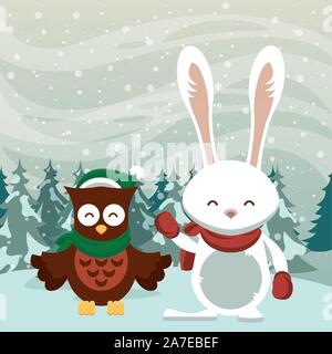 christmas snowscape scene with cute rabbit Stock Vector Image & Art - Alamy