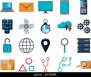 bundle of data center transfer information icons Stock Vector Image ...