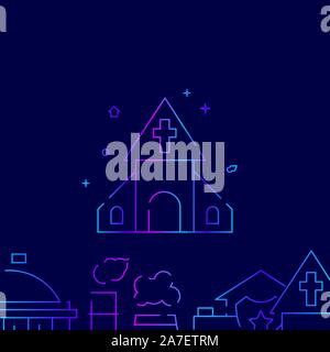 Chapel, christian church gradient line vector icon, simple illustration ...