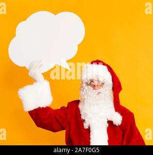 Person hold speech bubble make advertising Stock Photo - Alamy
