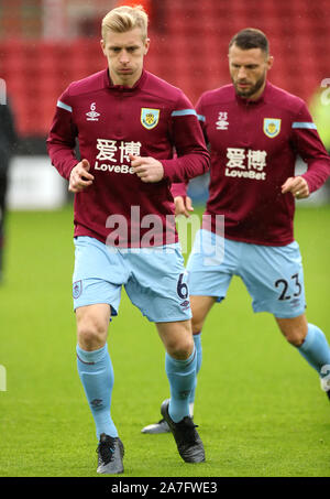 Ben Mee of Sheffield United in the pregame warmup session during the ...