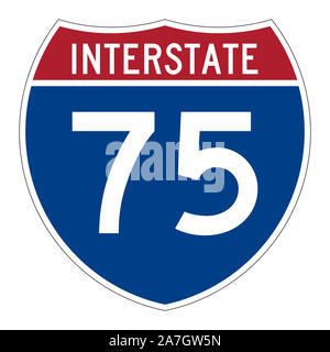 Interstate highway 75 road sign isolated on white background, 3d ...