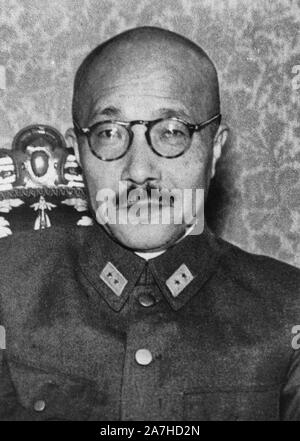 Prime Minister General Hideki Tojo is shown with medals outside of the ...