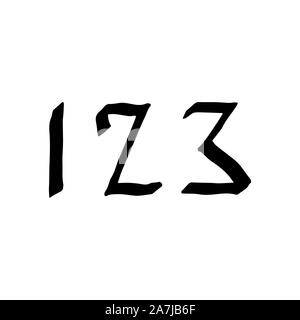 Hand drawn numbers 1 2 3. Lettering made by ink pen. Vector calligraphy ...
