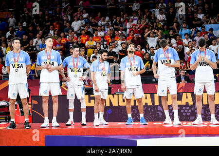 Players of Argentina winning the second place of the 2019 FIBA Basketball World Cup in Beijng China 15 September 2019. Spain defeated Argentina at 2 Stock Photo Alamy