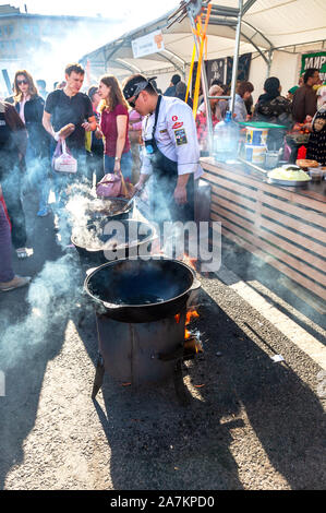Samara, Russia - October 5, 2019: Cooking traditional fast food doner ...