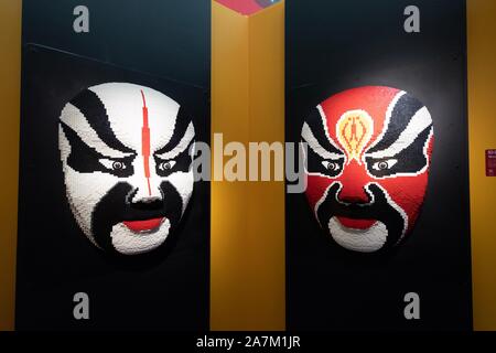 Lego toy models of the Peking Opera facial patterns are on display ...