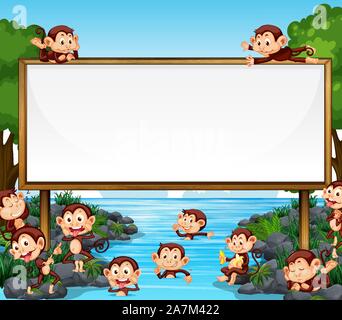 Border design with monkeys in the forest illustration Stock Vector ...
