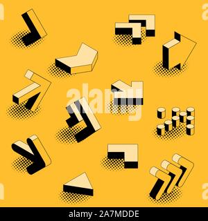 Set of isometric arrows. 3d black with hatching and without. Use as side pointers, loading ...