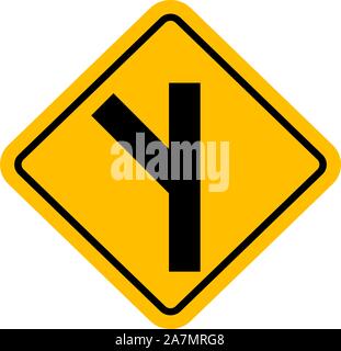 Warning signs Skewed side road junction on right on white background ...