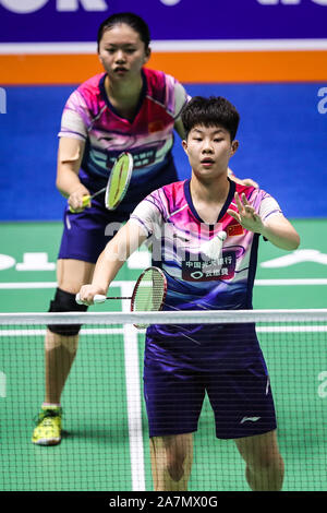 Chinese professional badminton players Liu Xuanxuan and Xia Yuting ...
