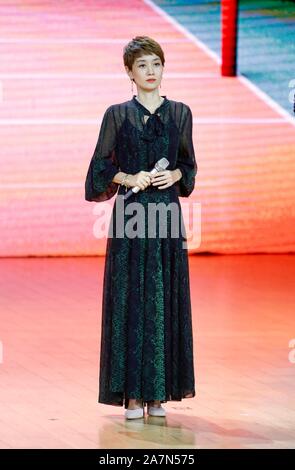 Chinese actress Ma Yili delivers a speech at the premiere of the movie ...