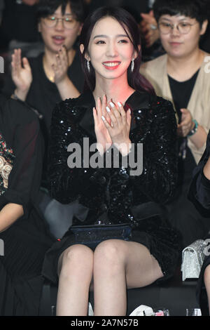 Meng Meiqi of Chinese idol group Rocket Girls 101 arrives at an airport ...