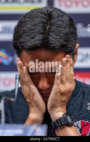 Head coach Go Oiwa of Japan's Kashima Antlers F.C. attends a press ...