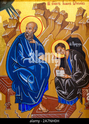 Icon of Saint John the Evangelist and Saint Prochorus the Deacon. The ...