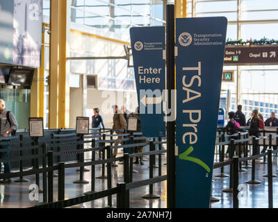 TSA Precheck and Global Entry line at security checkpoint at Reagan ...