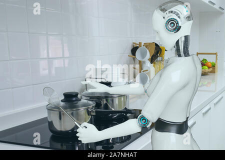 3d rendering ai cooking robot artificial intelligence to cook food in ...