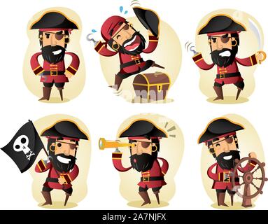 Cartoon pirate ship crew characters game board. Vector selection screen ...