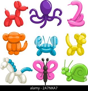 Balloon animals set with dog crab snake bird isolated vector ...
