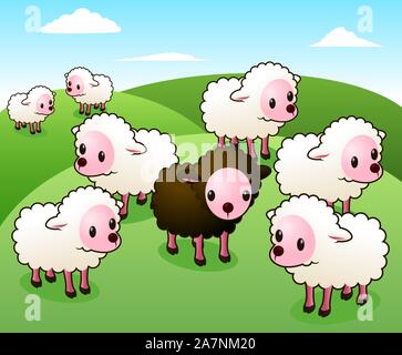 Flock of sheep. Vector illustration of a group of sheep Stock Vector ...