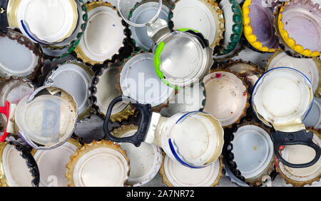 A collection of old vintage bottle caps from various types of sodas ...