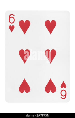 A six of hearts playing card on a white background Stock Photo - Alamy