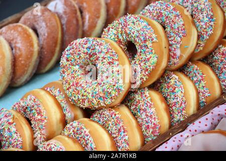 English donuts (doughnuts) at London Spitalfields Market Stock Photo ...