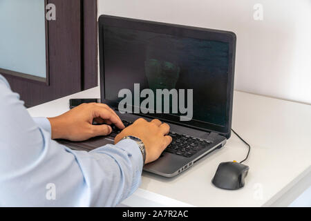 Artificial intelligence concept with businessman out of tube Stock ...