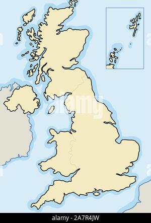 Vector blank map of UK with administrative divisions, and neighbouring ...