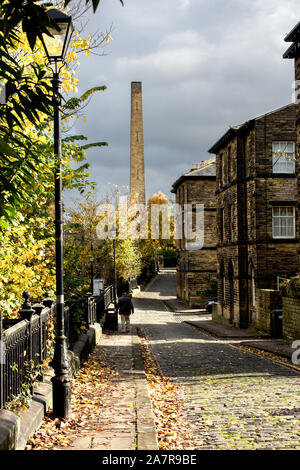 Cobbled streets of Saltaire village in West Yorkshire. Saltaire is a ...