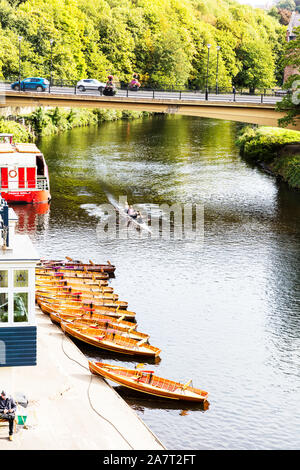 Rowing boats on River Wear and Elvet Bridge, Durham, County Durham ...