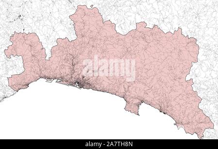 Genoa map vector black poster. Round circular view, street map of Genoa ...