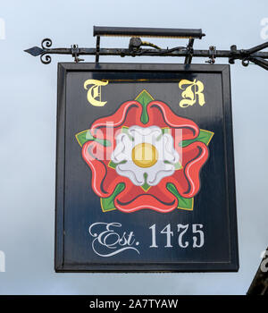 The pub sign for The Tudor Rose public house at Upnor in Kent Stock ...