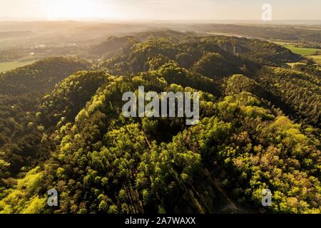 Prihrazske skaly in the Bohemian Paradise on aerial photo Stock Photo ...