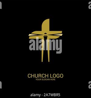 Church logo. Christian symbols. The lighthouse of Jesus Christ shines ...