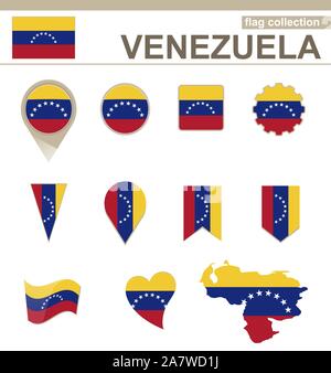 Venezuela map collection. Country shape with colored regions. Light ...