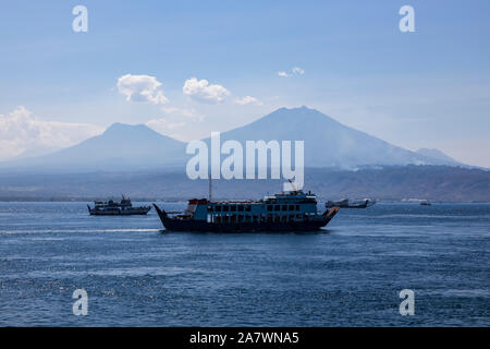 Ferries in the Bali Strait between the ports of Ketapang in Java and ...