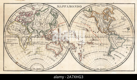 Map of the world circa 1810. Handcoloured copperplate engraving by ...