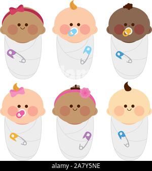 Group of multicultural baby boys and baby girls hold a blank board ...