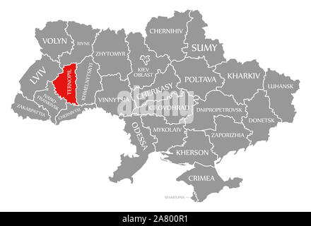 Area of Ternopil', region of Ukraine, isolated on a solid background in ...