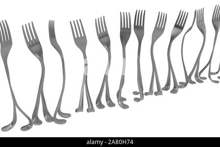 Fork metal with legs, row walk corner, 3d illustration, horizontal ...