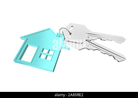 3D key ring with house hanger on white background Stock Photo - Alamy