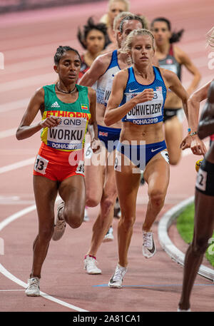 Fantu WORKU (Ethiopia) competing in the Women's 3000m Final at the 2018 ...