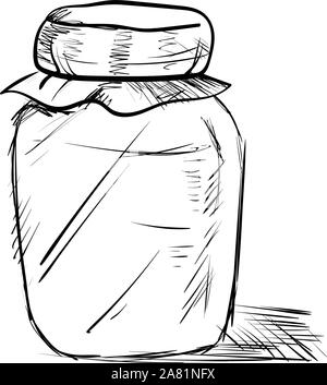 Empty glass jar. Doodle sketch style. Line drawing simple jar. Isolated ...