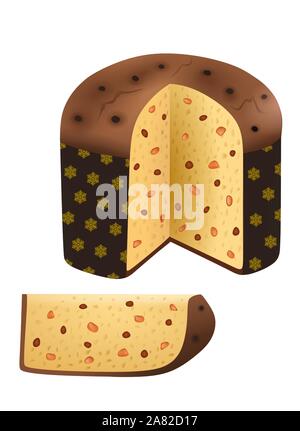 Panettone, traditional Italian Christmas sweet bread illustration set ...