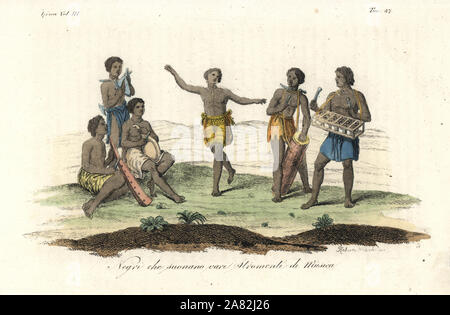 Natives of the Kingdom of Kongo (Congo) playing various musical ...