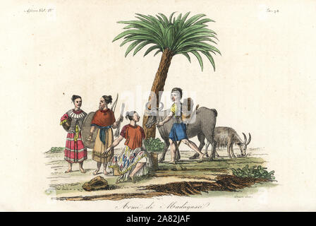 Weapons of the Malagasy people of Madagascar, men with bow, arrow ...